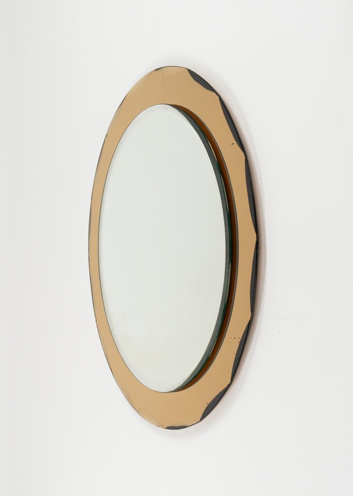 Mid-Century Round Yellow Wall Mirror attributed to Metalvetro Galvorame ...