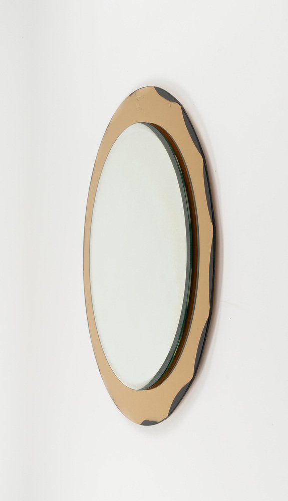 Mid-Century Round Yellow Wall Mirror attributed to Metalvetro Galvorame ...