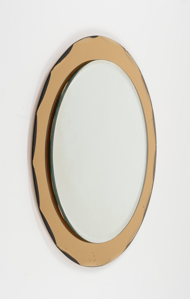 Mid-Century Round Yellow Wall Mirror attributed to Metalvetro Galvorame ...