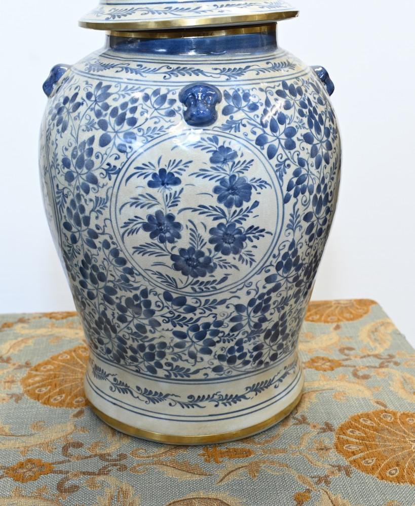 Blue and White Porcelain Temple Jars, Set of 2 for sale at Pamono