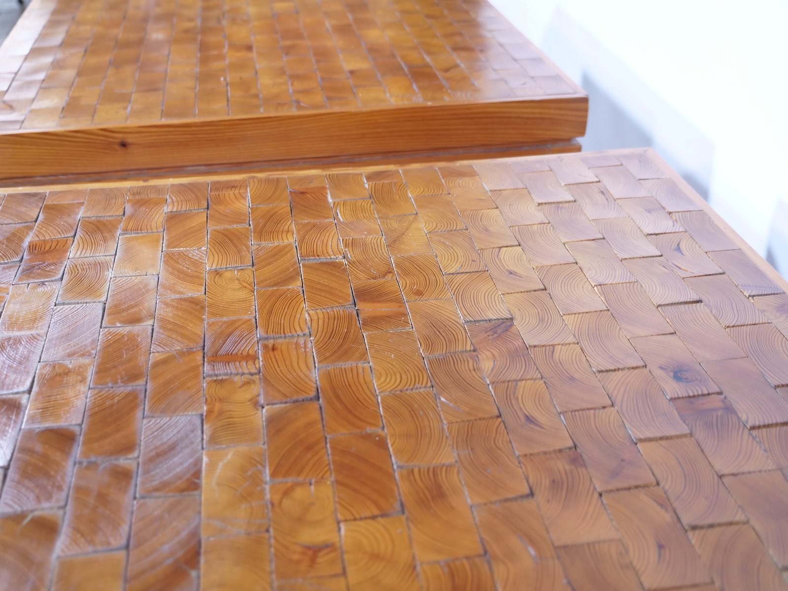 French End Grain Mosaic Tables, 1970s, Set of 2 for sale at Pamono