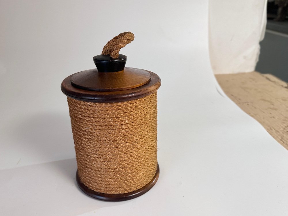 Rounded Wood and Rope Box, France, 1960s for sale at Pamono