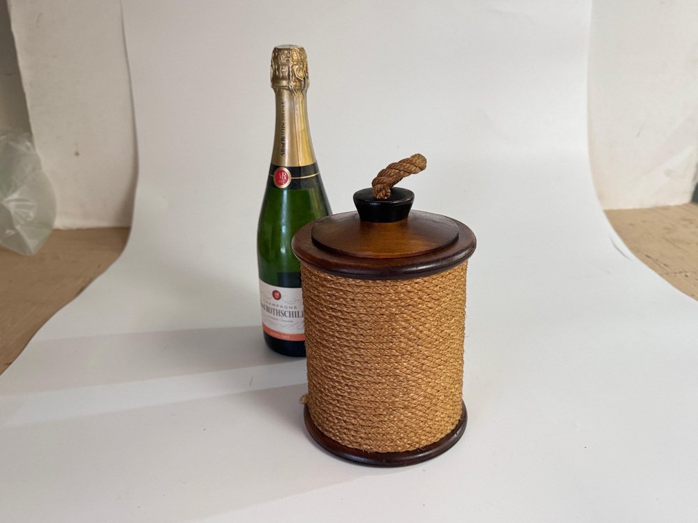 Rounded Wood and Rope Box, France, 1960s for sale at Pamono