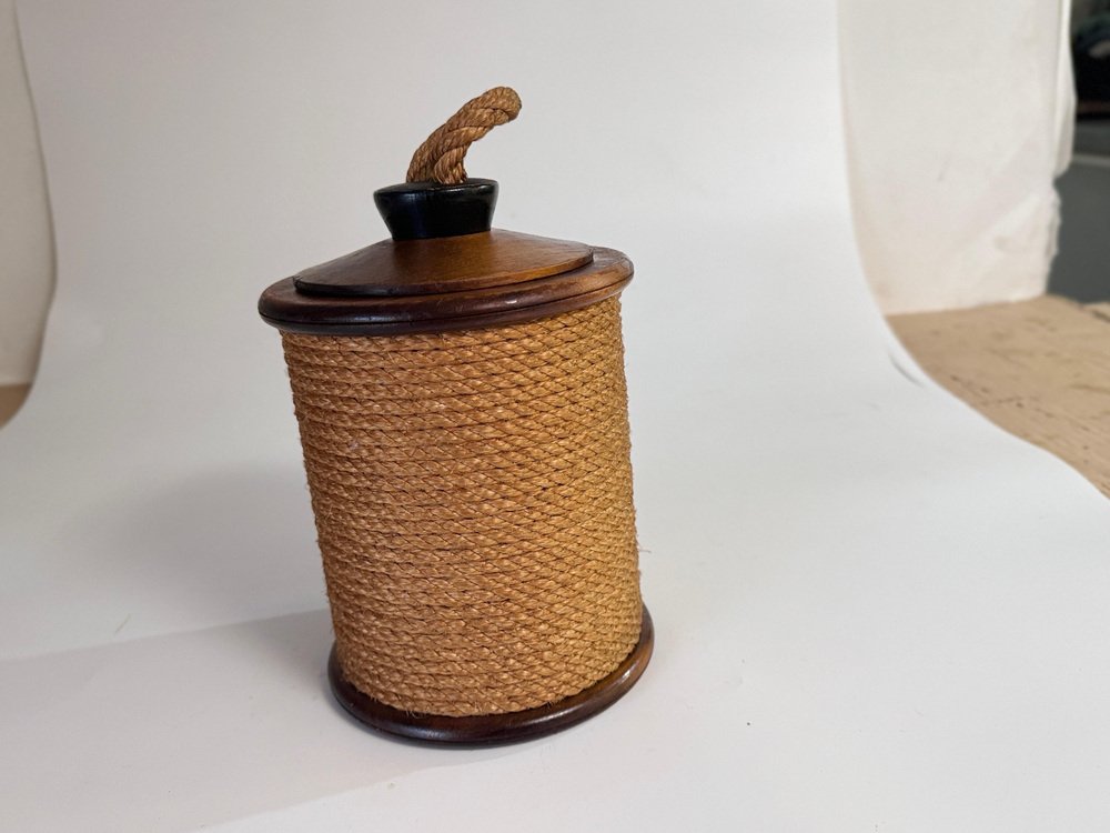 Rounded Wood and Rope Box, France, 1960s for sale at Pamono