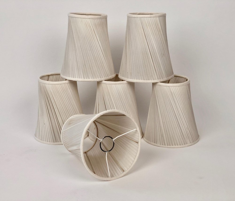 Six Arm Chandelier with Silk Shades in Brass from Josef Frank, Austria, 1930s for sale at Pamono