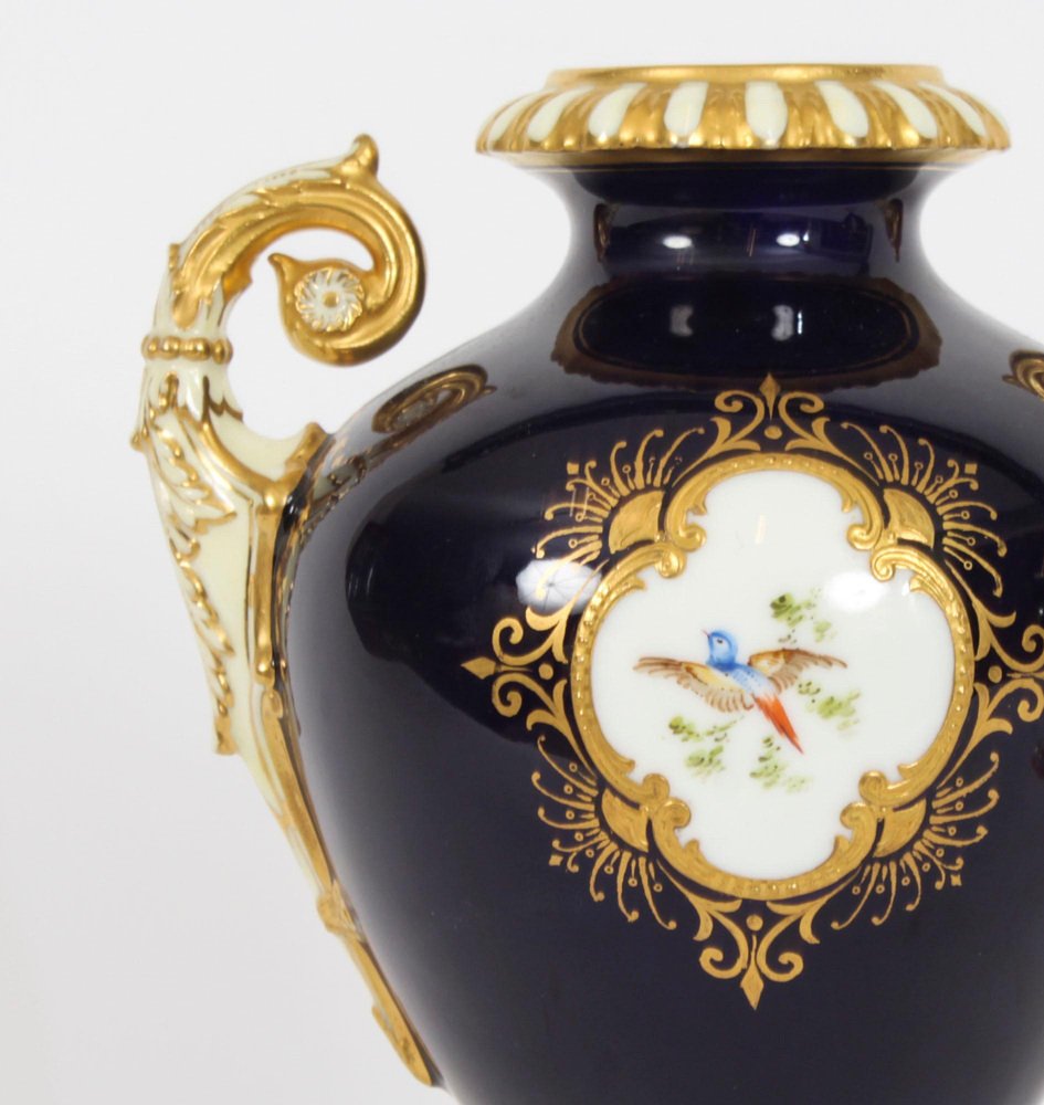 Antique Coalport Vases in Cobalt Blue by A. Perry, 1890s, Set of 2 for ...