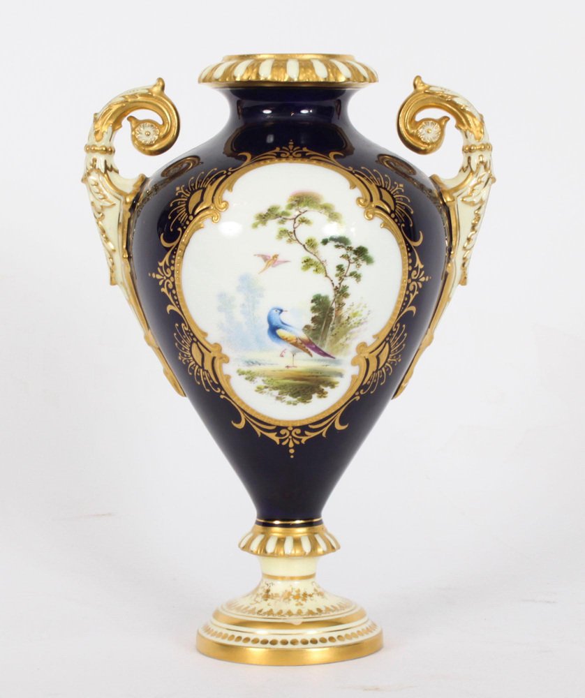 Antique Coalport Vases in Cobalt Blue by A. Perry, 1890s, Set of 2 for ...