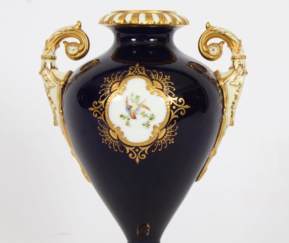 Antique Coalport Vases in Cobalt Blue by A. Perry, 1890s, Set of 2 for ...