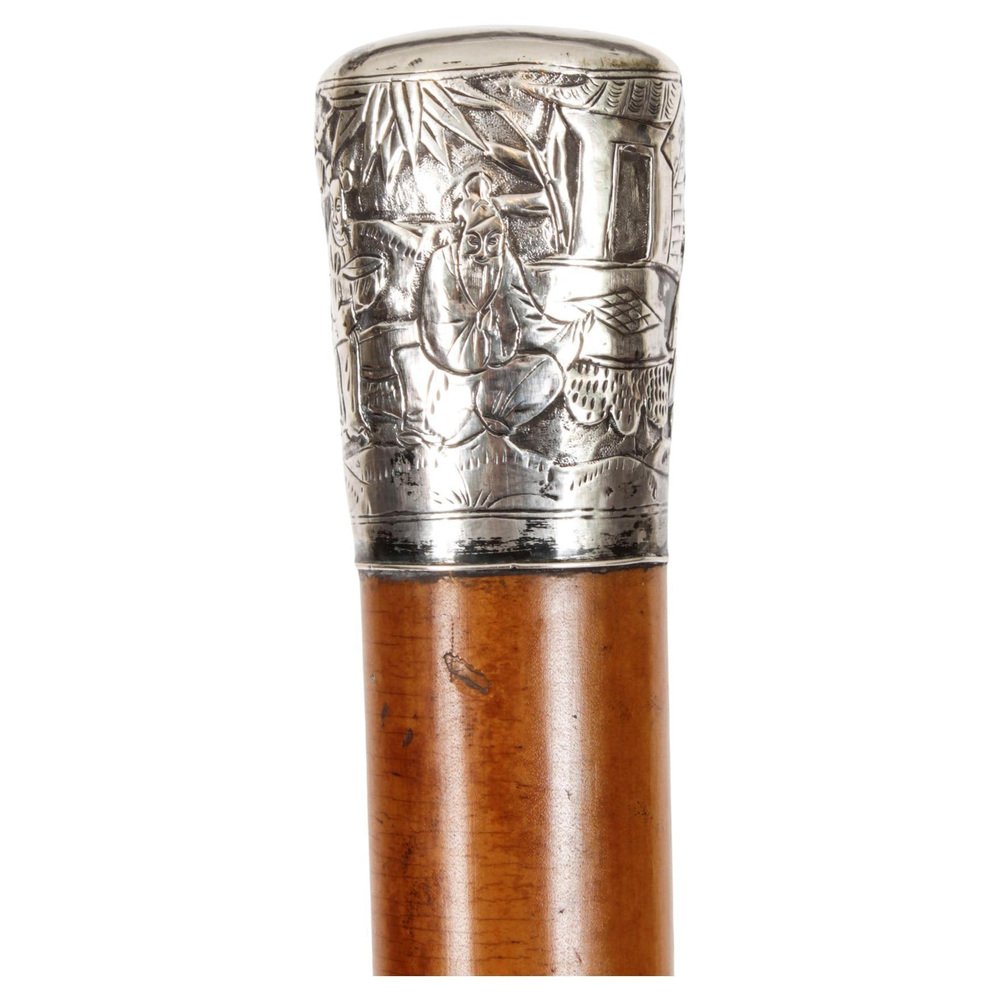 Antique Chinese Silver and Malacca Walking Stick Cane for sale at Pamono
