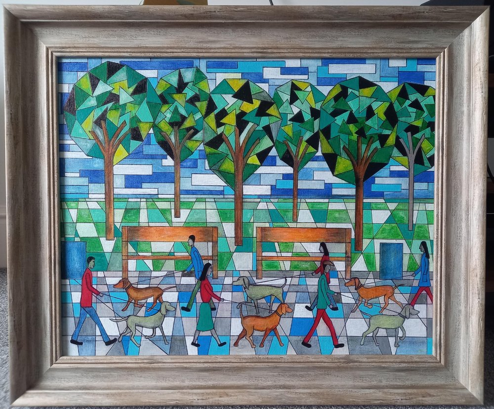 Christopher Barrow, Dog Walking in Park 1, 2024, Oil on Board for sale ...