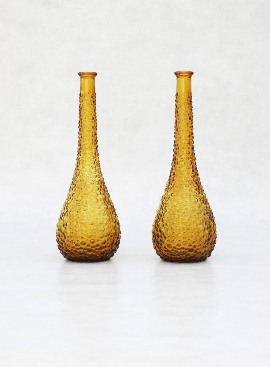 Mid-Century Empoli Amber Bubble Glass Bottle Vases, 1960, Set of 2 for ...