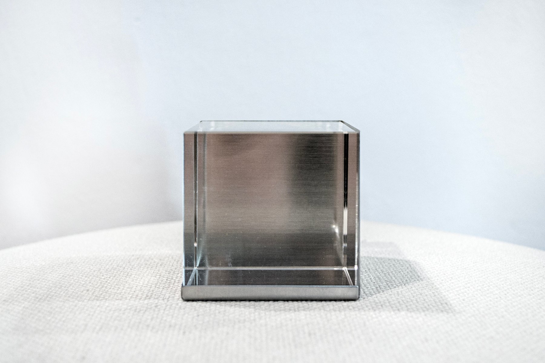 Glass and Stainless Steel Cubic Paperweight-Frame by Bob Cornell, 1970s ...