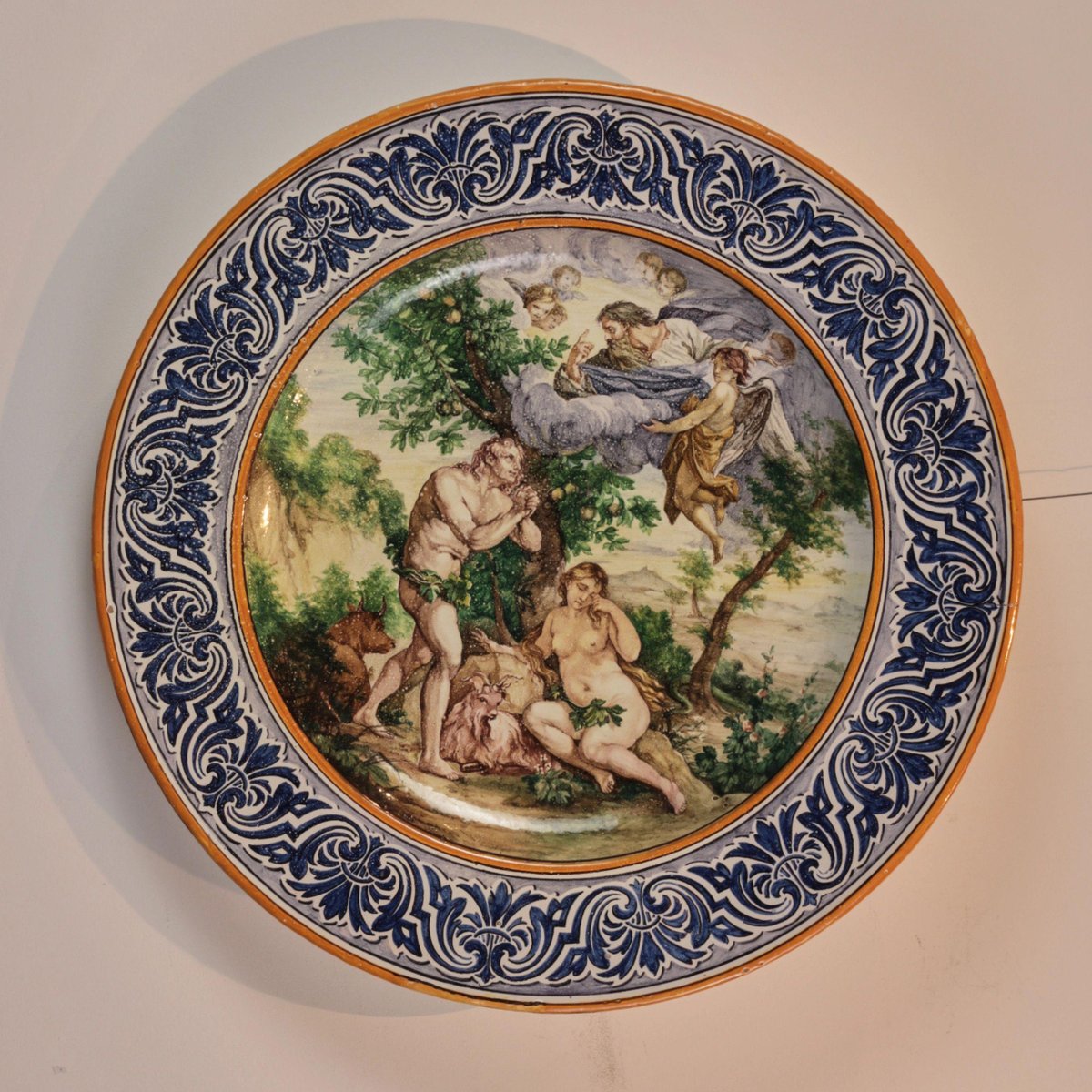 Italian Majolica Expulsion Plate from Paradise for sale at Pamono