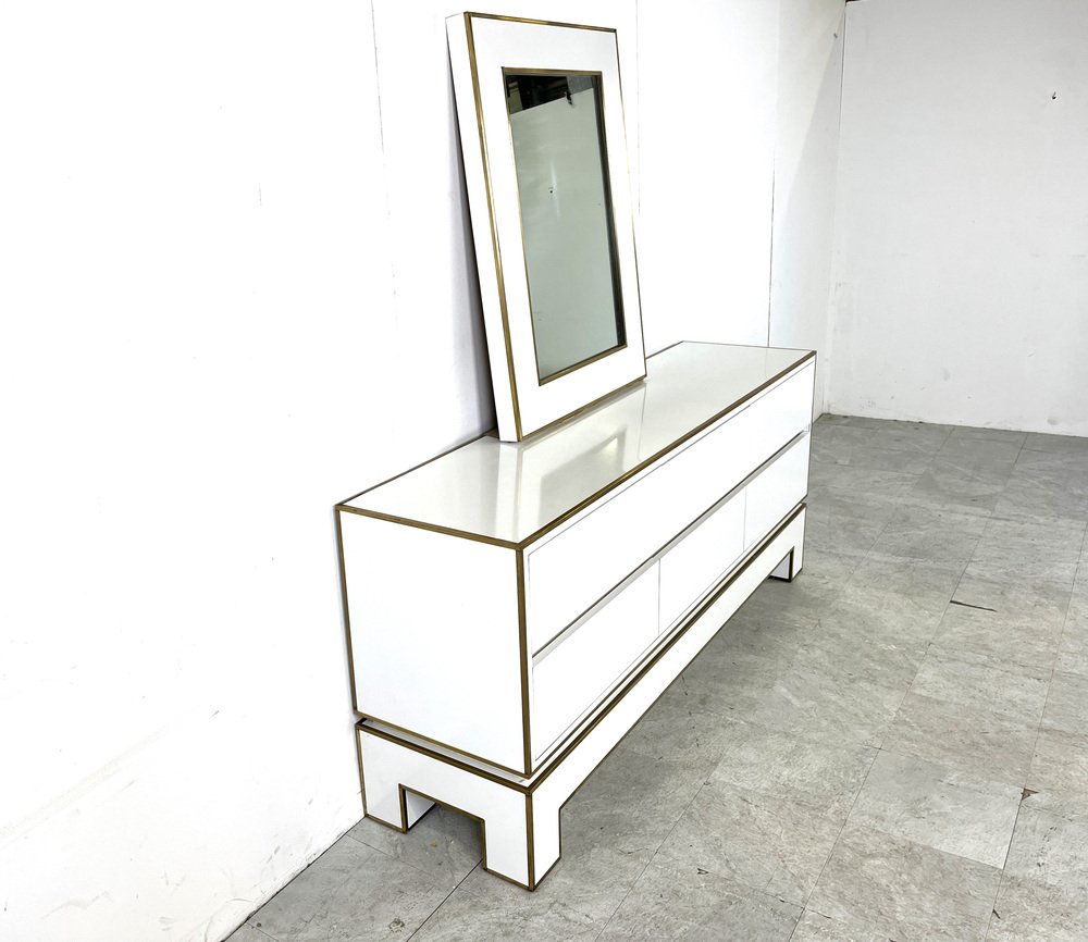 White Lacquered Credenza attributed to Alain Delon with Mirror, 1970s ...