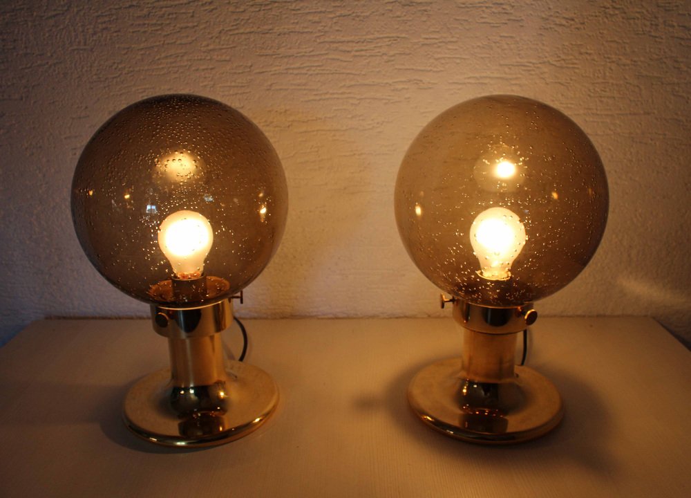 Smoked Glass Space Lamps, 1970s, Set of 2 for sale at Pamono