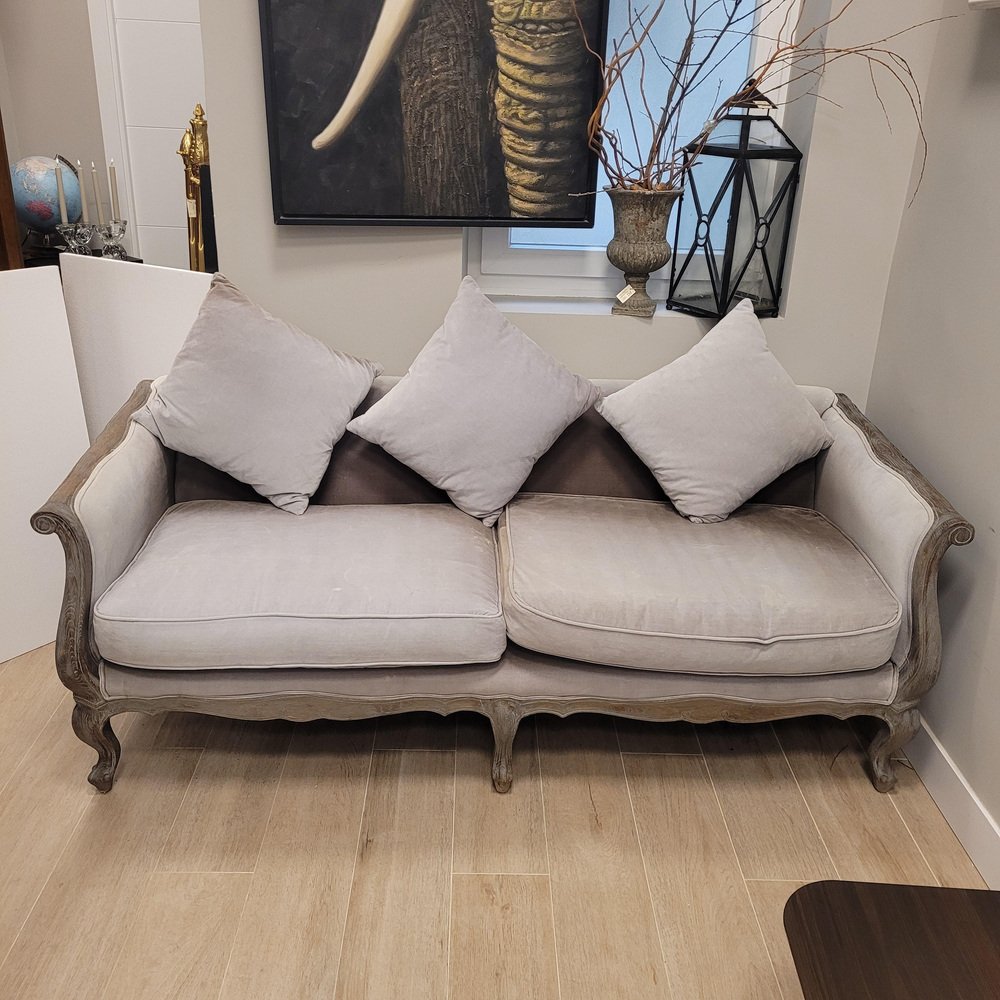 French Louis XV Provencal Style Sofa in Washed Wood for sale at Pamono