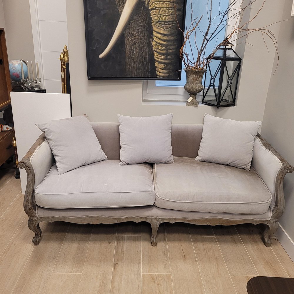 French Louis XV Provencal Style Sofa in Washed Wood for sale at Pamono