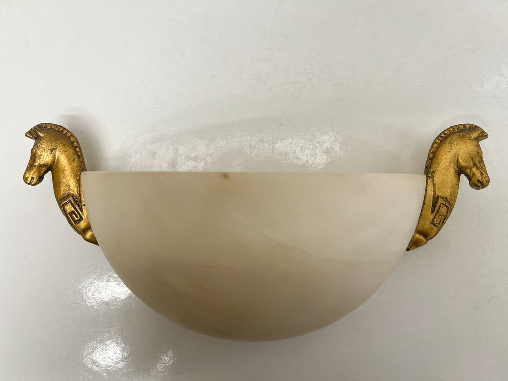 Half Dome Alabaster Wall Lights with Horse Decoration, 1960s, Set of 2 ...