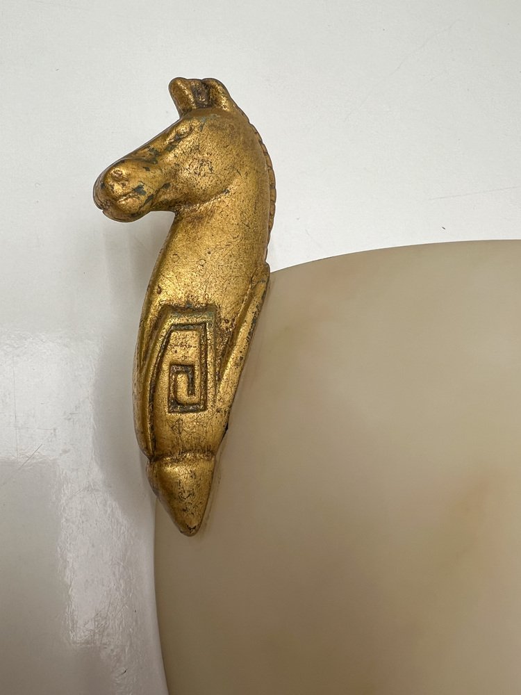 Half Dome Alabaster Wall Lights with Horse Decoration, 1960s, Set of 2 ...