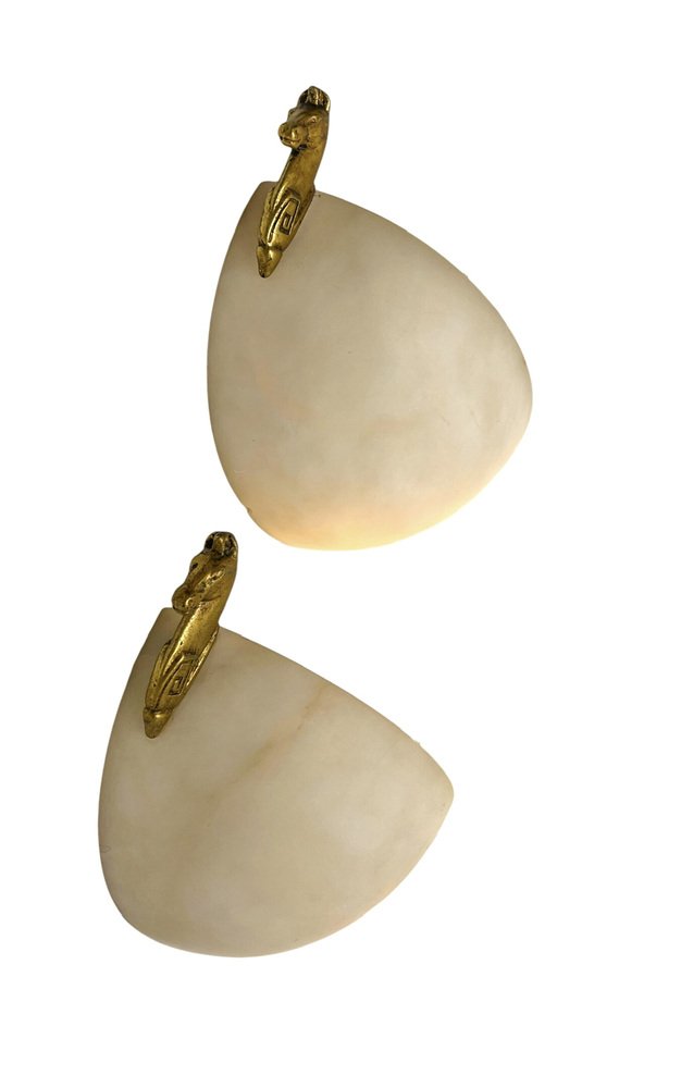 Half Dome Alabaster Wall Lights with Horse Decoration, 1960s, Set of 2 ...