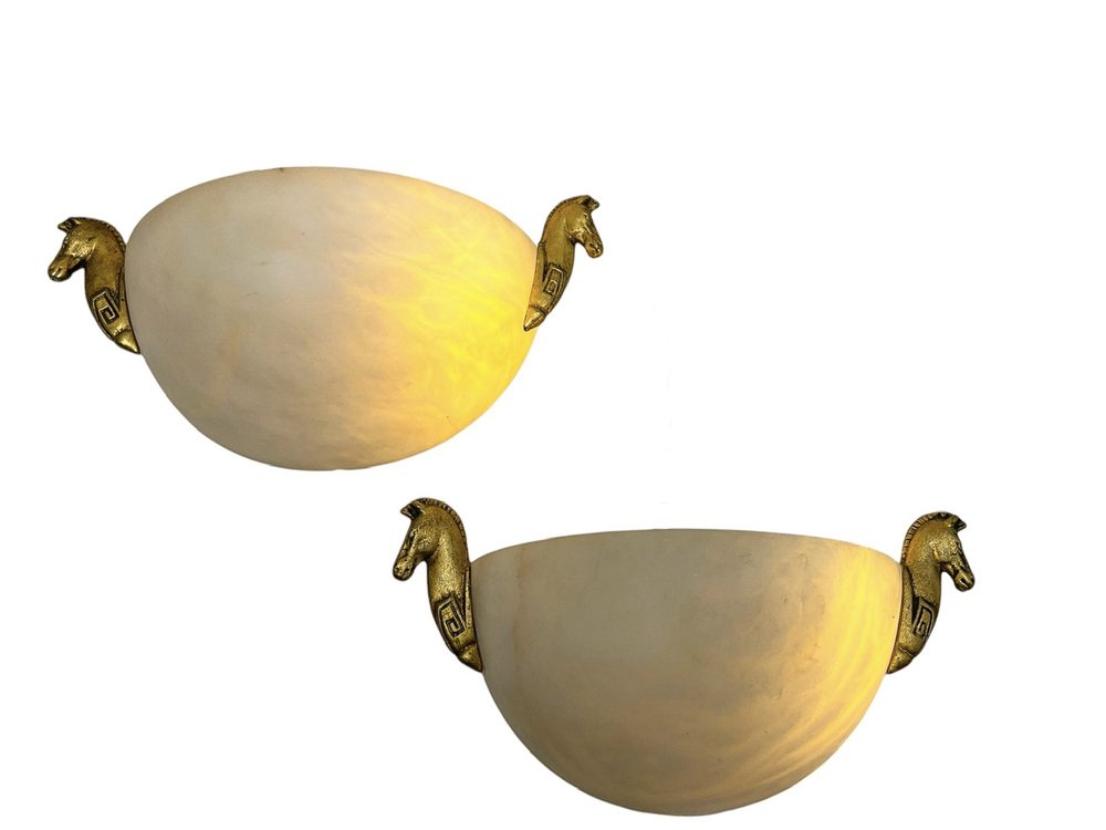 Half Dome Alabaster Wall Lights with Horse Decoration, 1960s, Set of 2 ...
