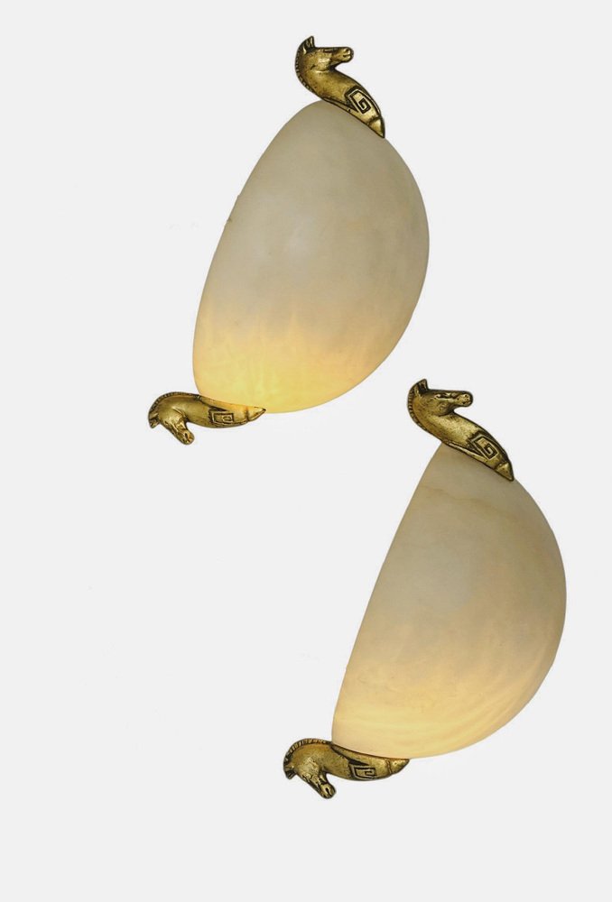 Half Dome Alabaster Wall Lights with Horse Decoration, 1960s, Set of 2 ...