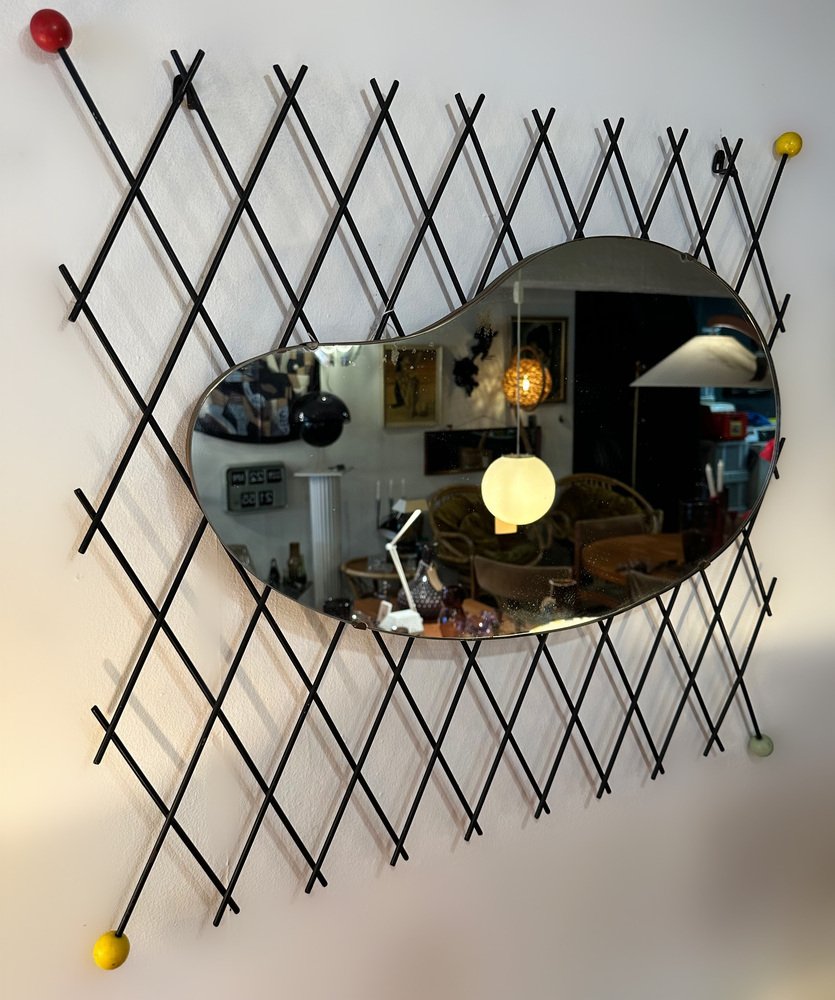 Mid-Century French Organic Shape Cross Hatch Iron Mirror, 1950 for sale ...