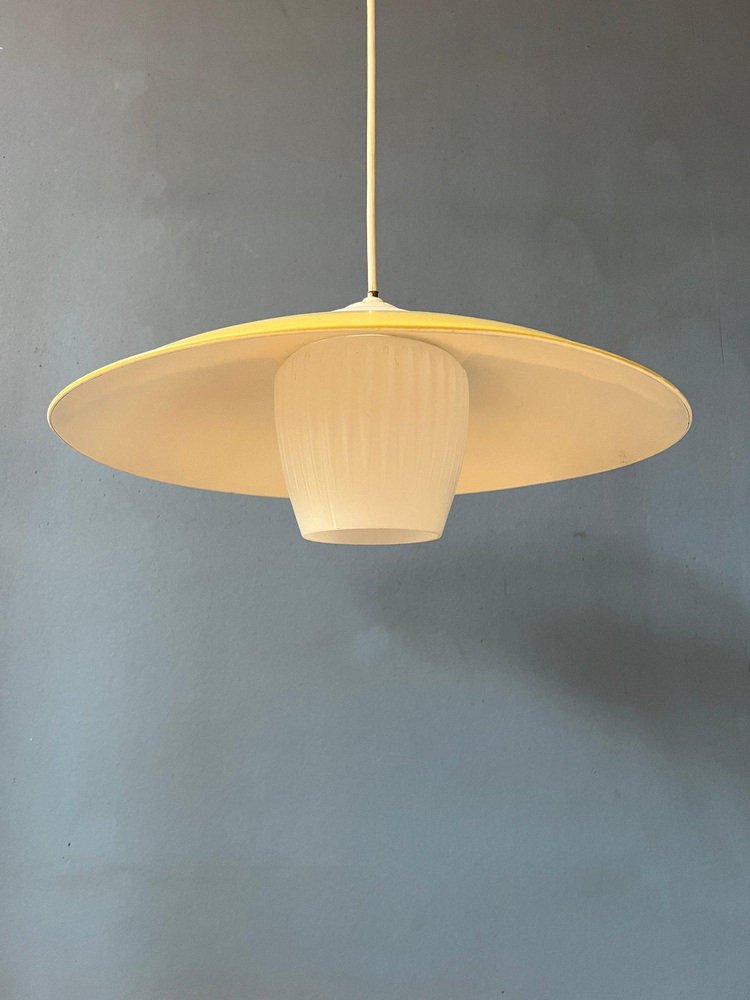 Mid-Century Danish Pendant Lamp with Yellow Metal Cover and Opaline ...