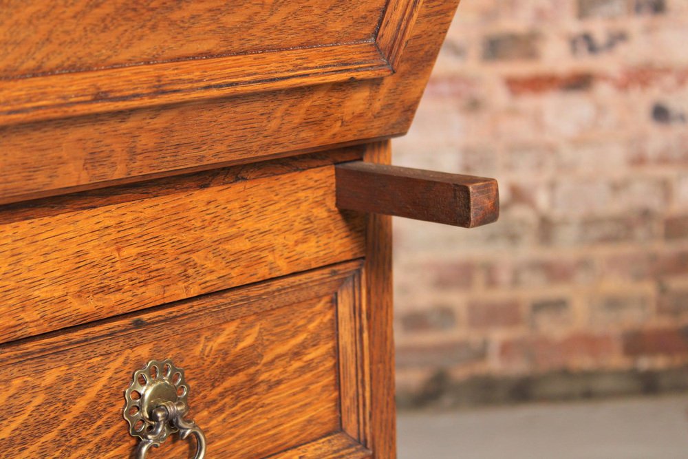 Vintage Oak and Brass Writing Bureau, 1920s for sale at Pamono