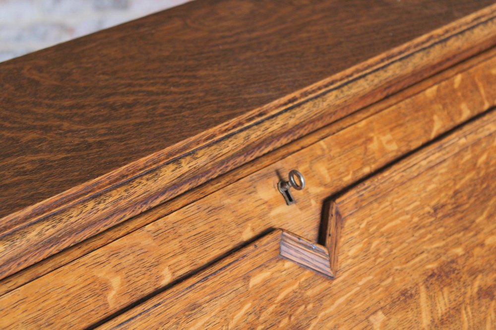 Vintage Oak and Brass Writing Bureau, 1920s for sale at Pamono