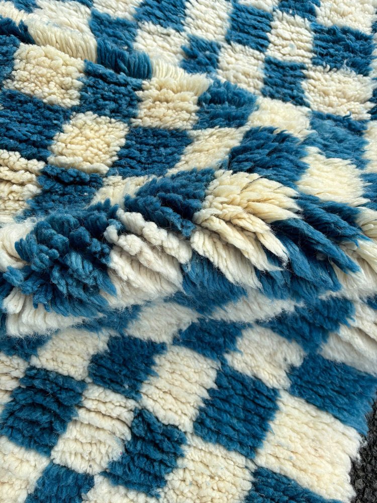 Moroccan Blue Checkered Berber Runner Rug for sale at Pamono