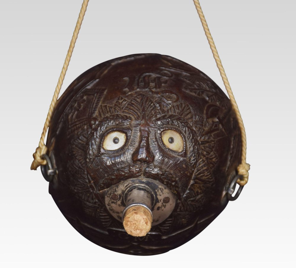 Antique Carved Bug Bear Coconut Flask for sale at Pamono