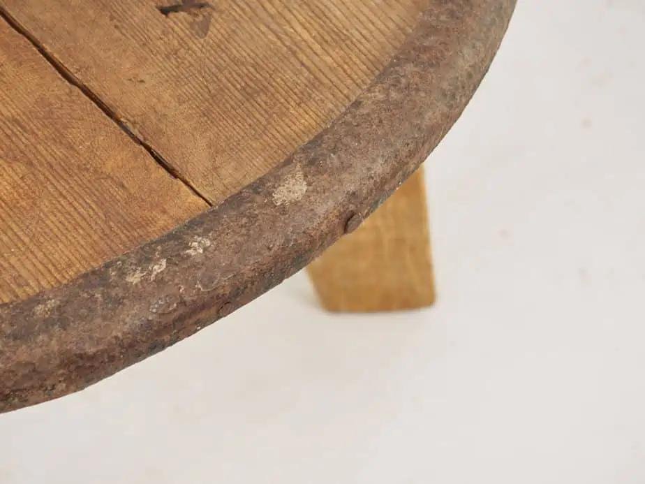 Round Wooden Side Table with Metal Rim, 1920s for sale at Pamono