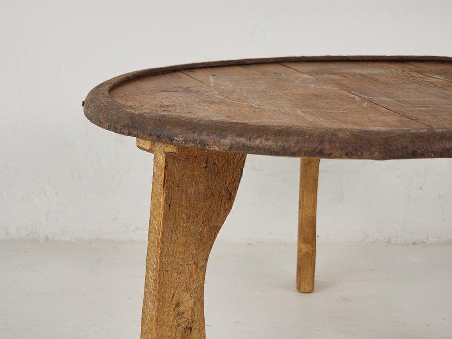 Round Wooden Side Table with Metal Rim, 1920s for sale at Pamono