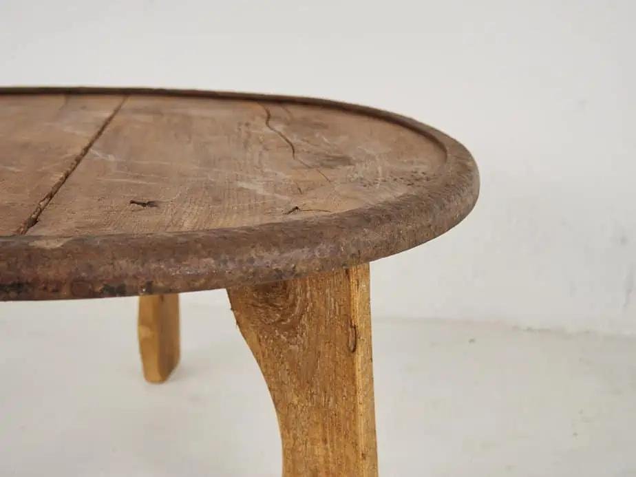 Round Wooden Side Table with Metal Rim, 1920s for sale at Pamono