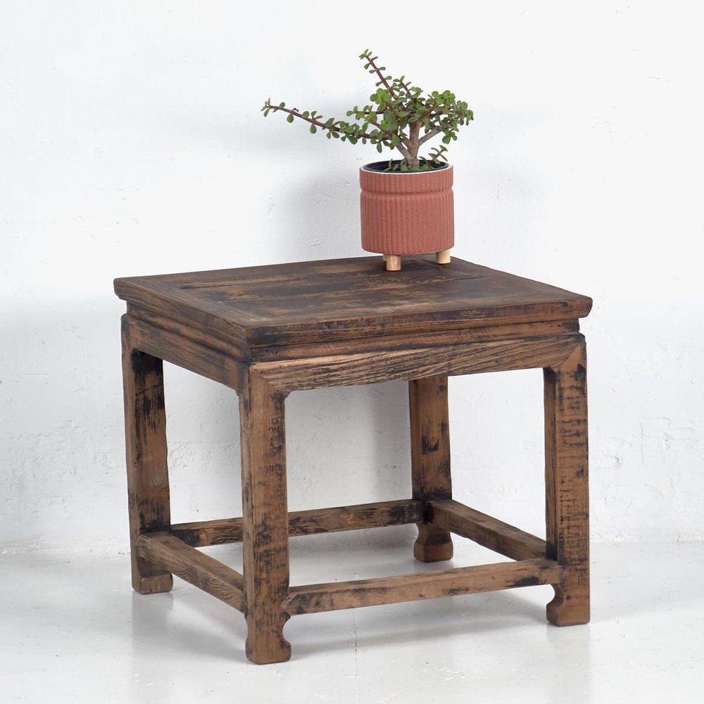 Antique Wood Square Side Table for sale at Pamono