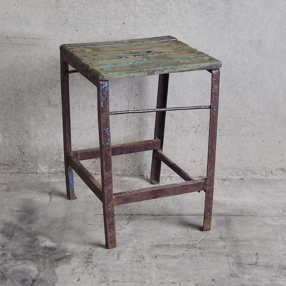 Vintage Industrial Rectangular Metal Stool, France, 1950s for sale at ...