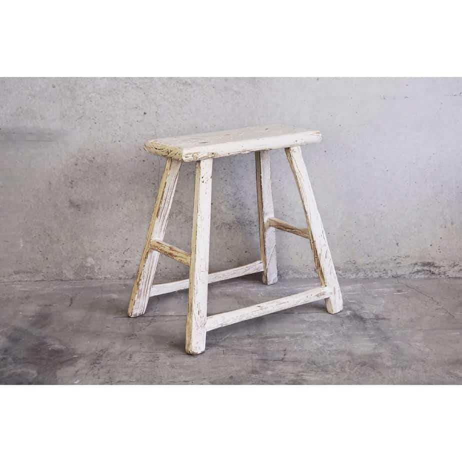Antique White Rectangular Low Stool, 1950s for sale at Pamono