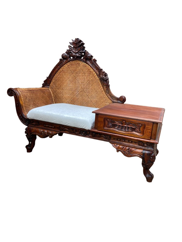 Victorian Bench in Hand Carved Mahogany, 1900 for sale at Pamono