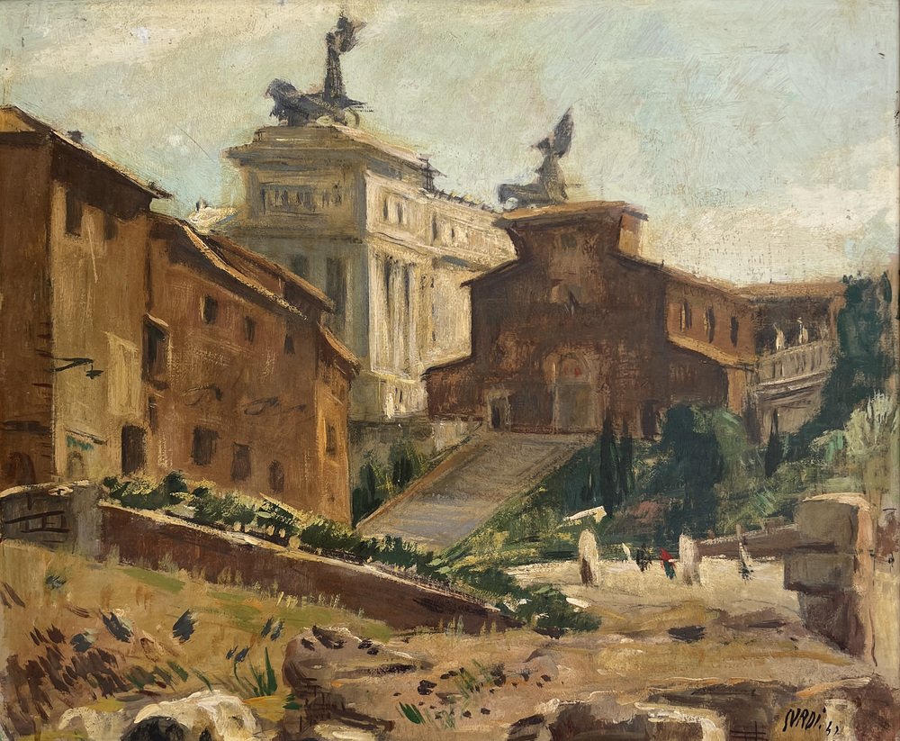 Luigi Surdi, La Chiasa d'ell ara Coeli, Rome, 1942, Oil on Cardboard ...