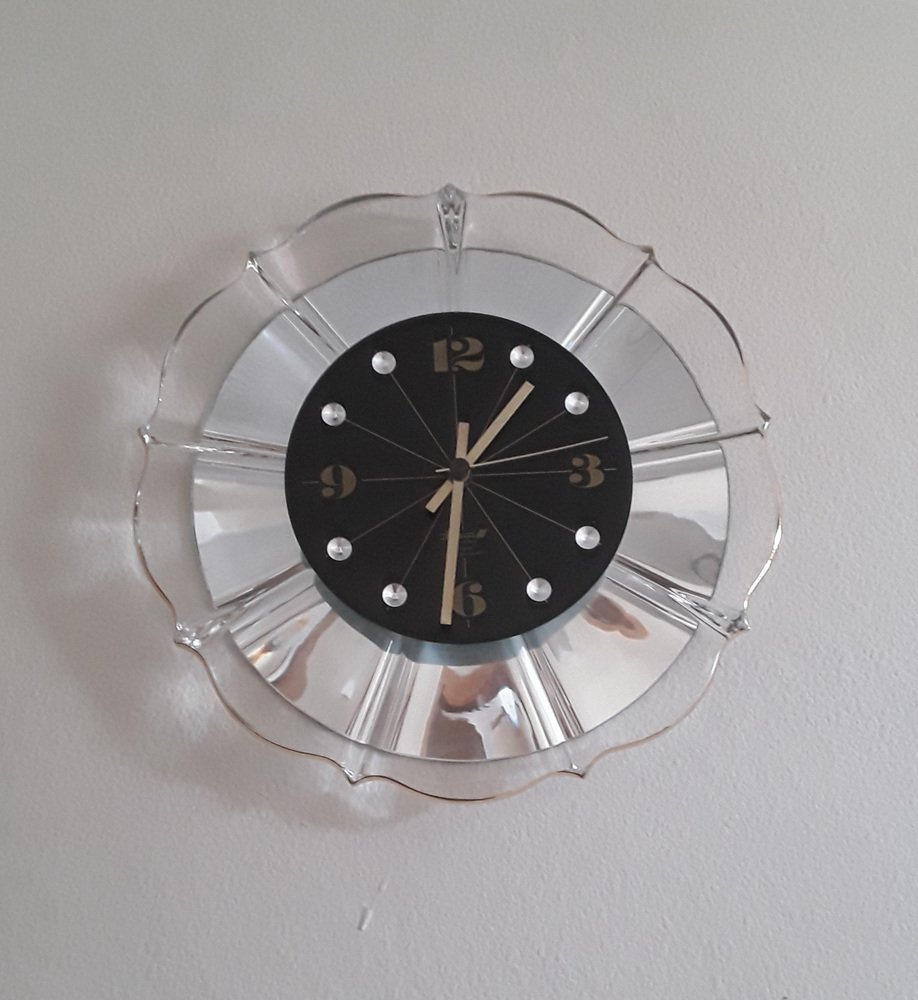 Vintage German Crystal Wall Clock with Black Dial by Joska, 1970s for ...
