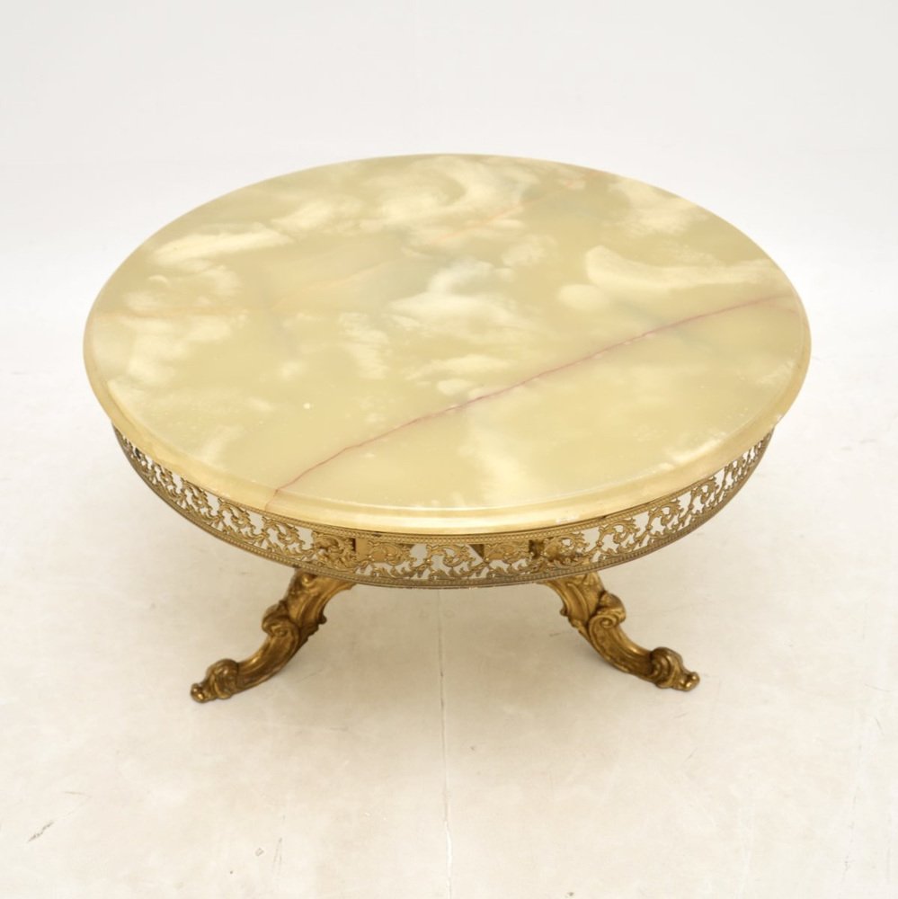 Vintage French Brass and Onyx Coffee Table, 1930 for sale at Pamono