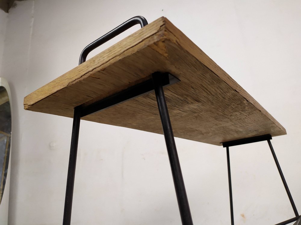 Vintage Perforated Metal Oak Magazine Rack, 1950s for sale at Pamono