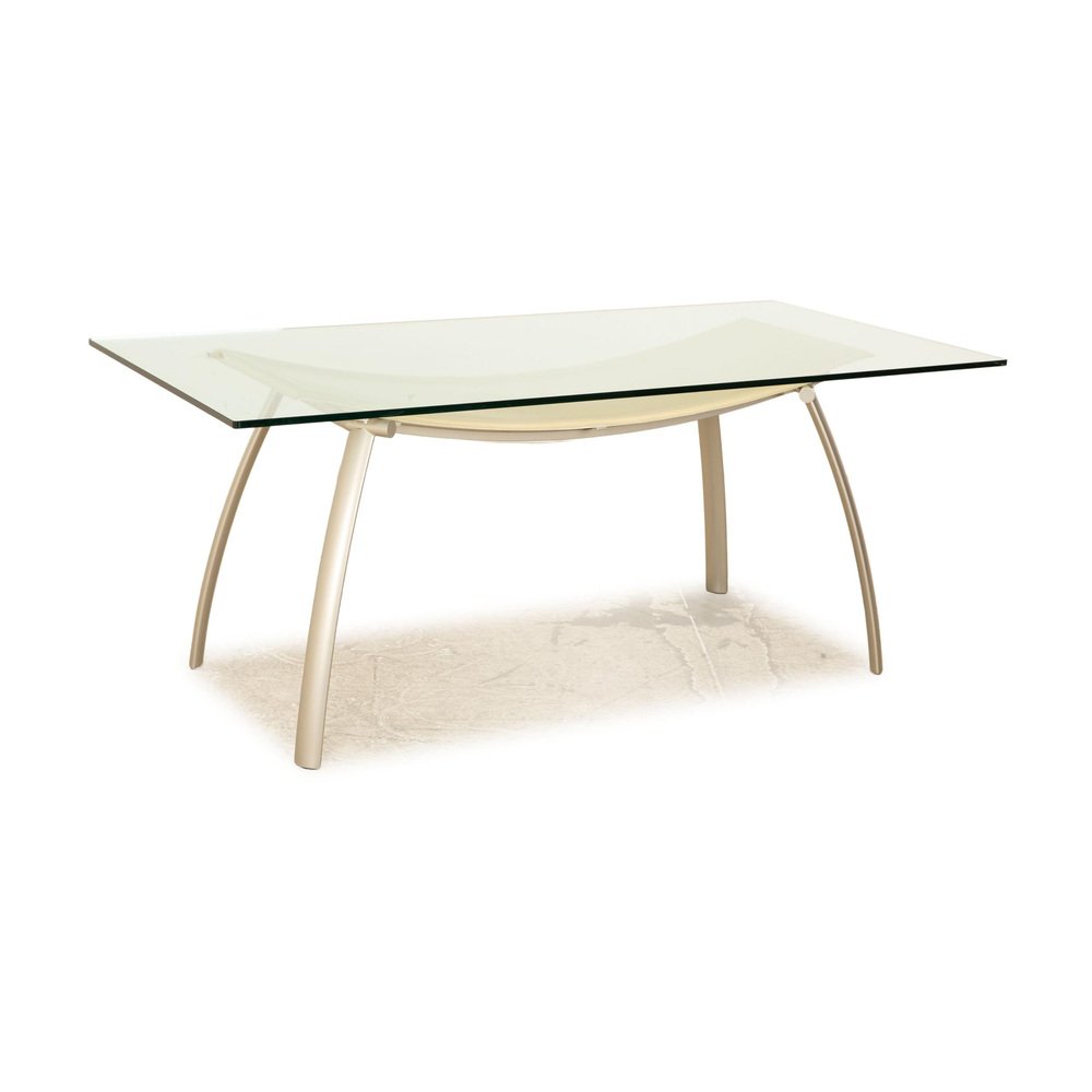 FRAG Glass Dining Table in Silver Cream Leather for sale at Pamono
