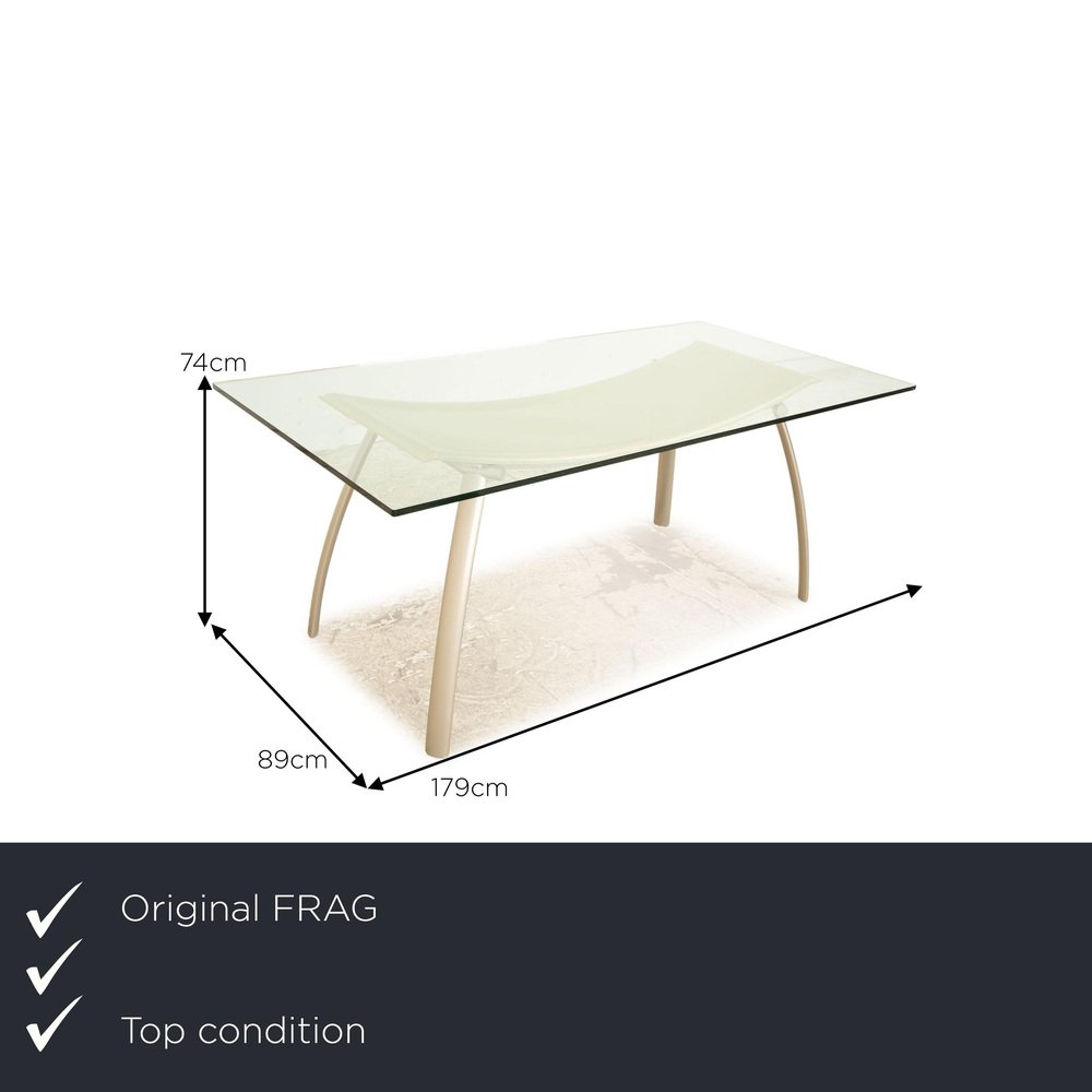 FRAG Glass Dining Table in Silver Cream Leather for sale at Pamono