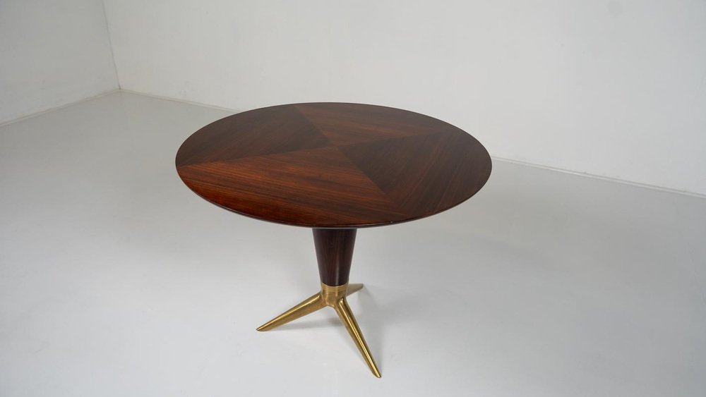 Mid-Century Modern Maple and Brass Round Gueridon attributed to I.S.A ...