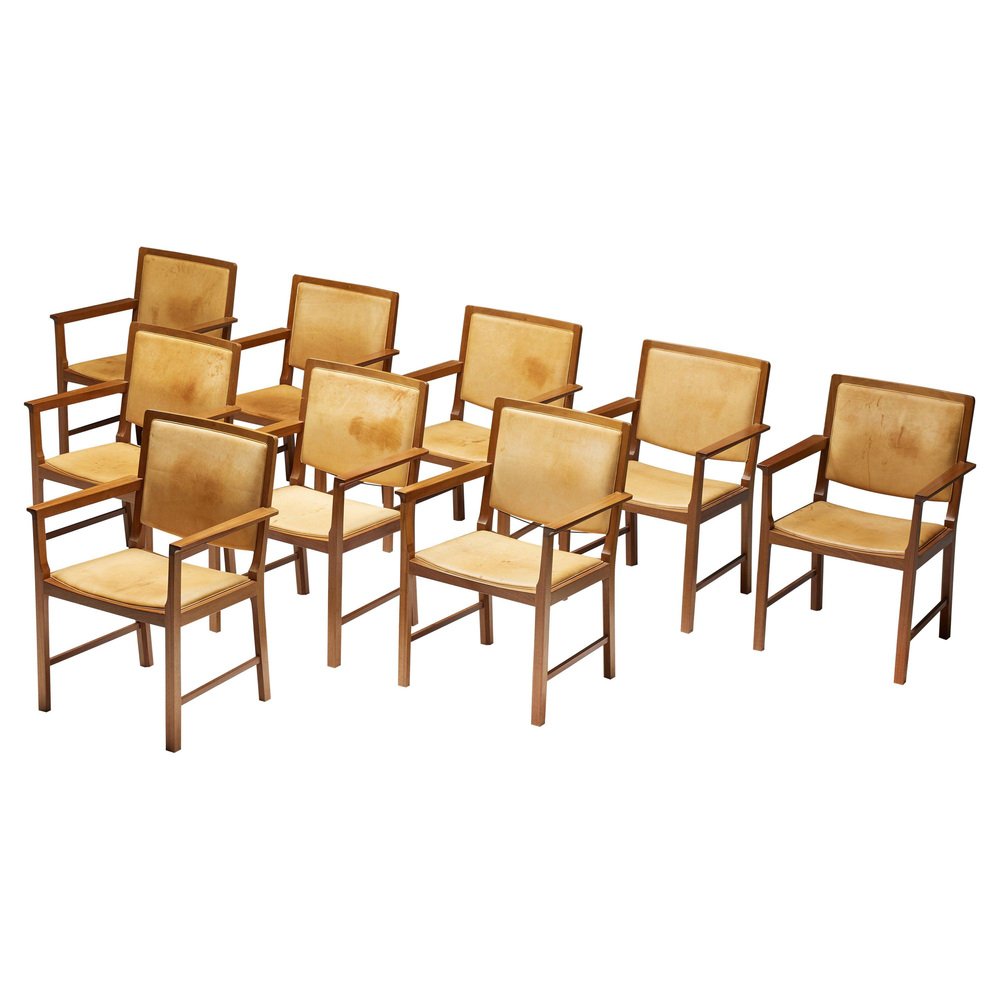 Scandinavian Conference Chairs in Natural Leather, 1970s for sale at Pamono