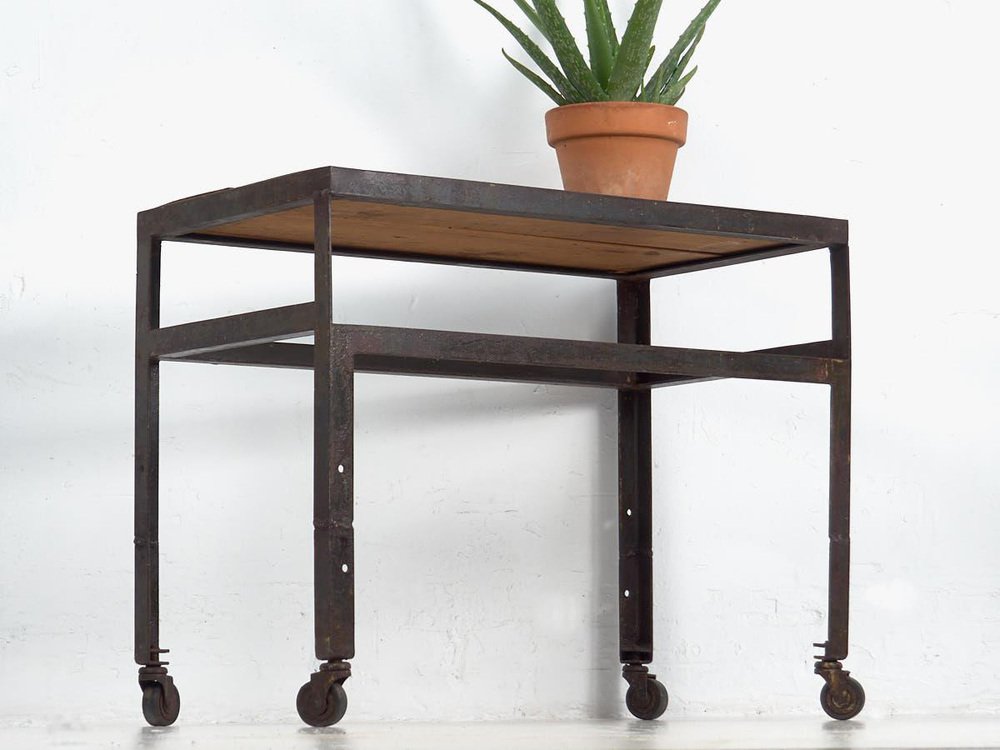 Industrial Style Side Table with Casters, 1920s for sale at Pamono