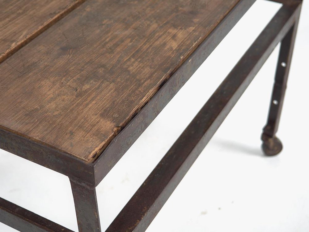 Industrial Style Side Table with Casters, 1920s for sale at Pamono