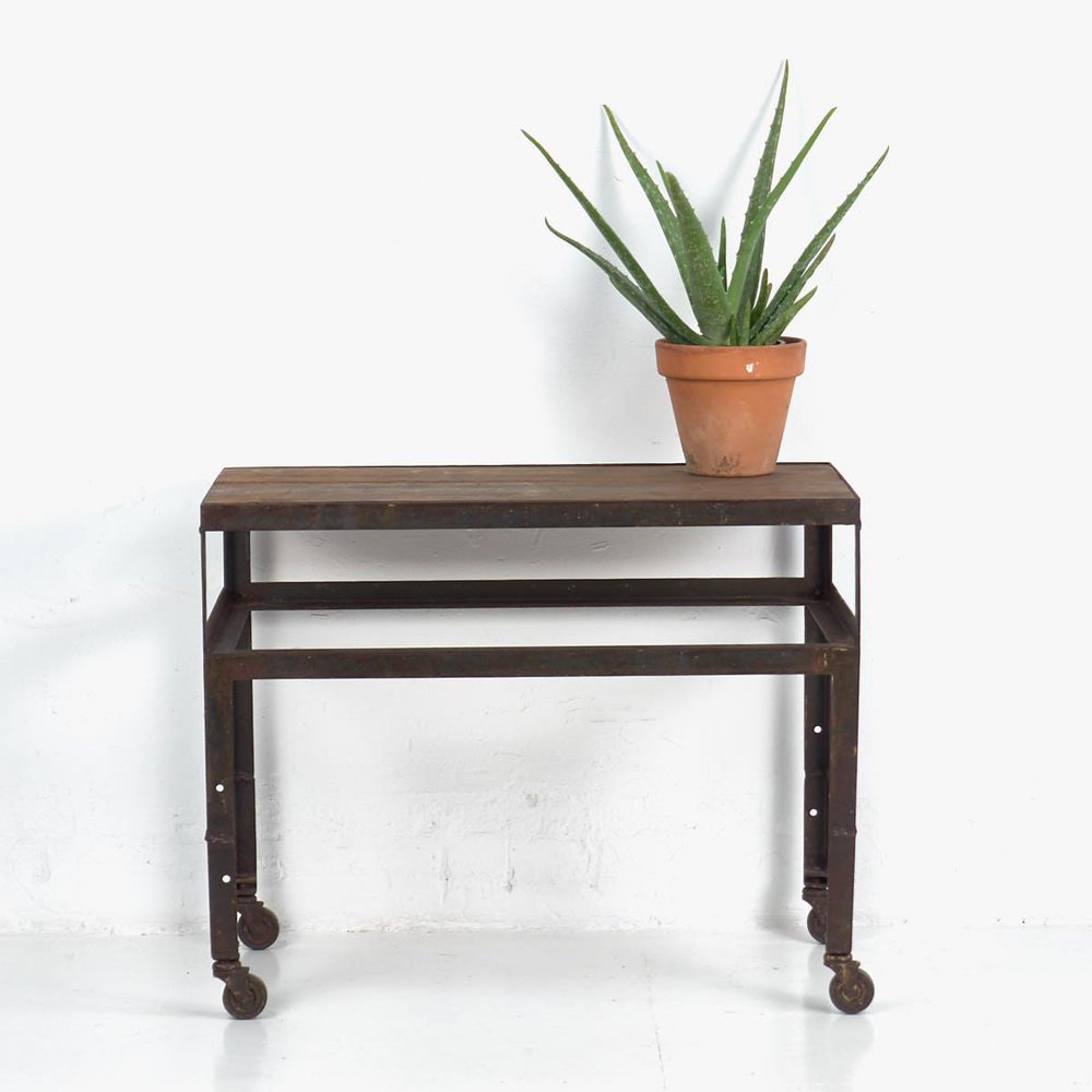 Industrial Style Side Table with Casters, 1920s for sale at Pamono